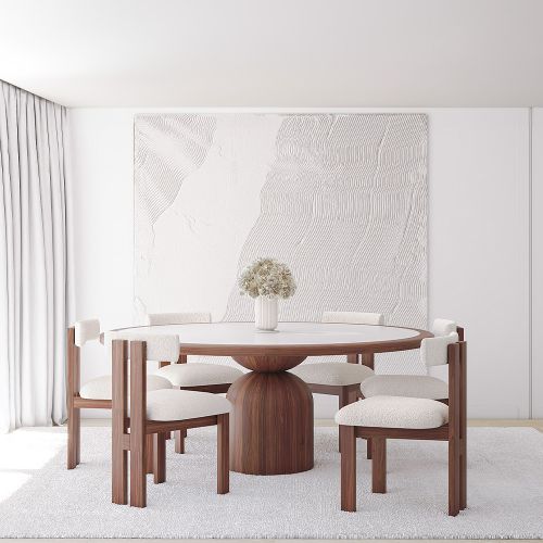 Acquista Set da Tavolo da Pranzo Rotondo con 6 Sedie in Legno Design Minimalista Poler in Italia MyFaktory
