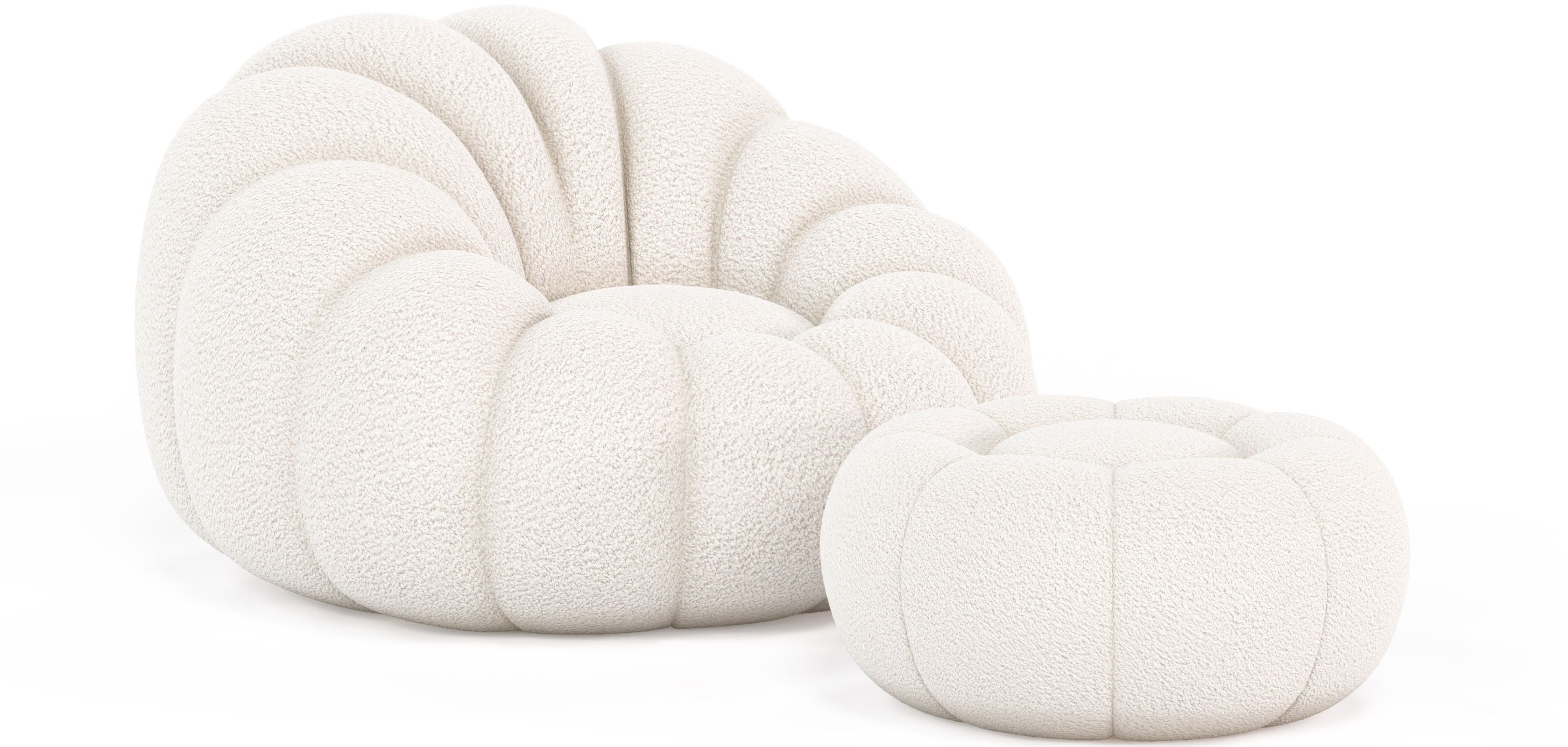 Acquista Poltrona Pouf Imbottita - Bouclé Bianco - Calera in Italia ...